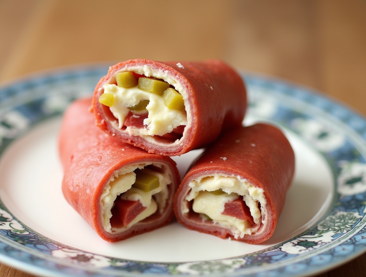 Salami Roll-Ups with Cream Cheese & Pickles Recipe - JECC Recipes