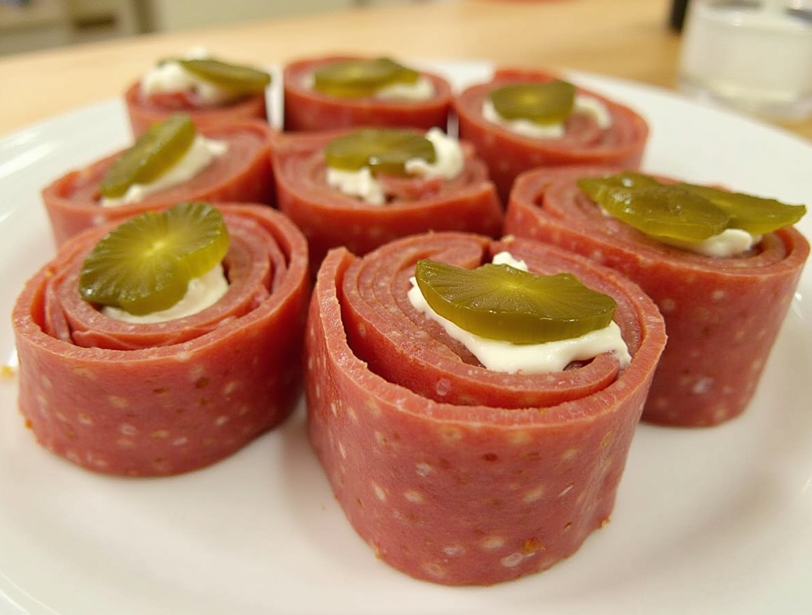 Salami Roll-Ups with Cream Cheese & Pickles Recipe - JECC Recipes